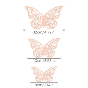 AIEX 24pcs 3D Butterfly Stickers 3 Sizes Wall Decals Room Decoration for Bedroom Party Wedding (Rose Gold)