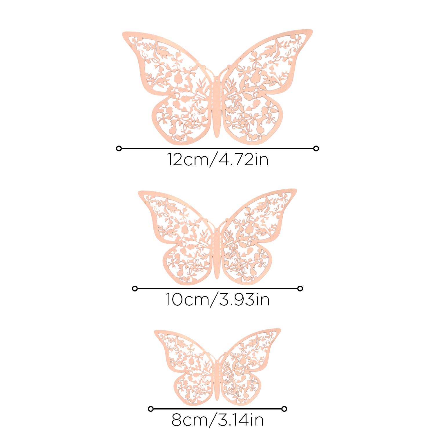 AIEX 24pcs 3D Butterfly Stickers 3 Sizes Wall Decals Room Decoration for Bedroom Party Wedding (Rose Gold)