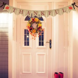 ERKOON Thankful Burlap Banner, Thankful Burlap Wall Banner, Thanksgiving Decor Banner for Harvest Time Thanksgiving Party Decorations