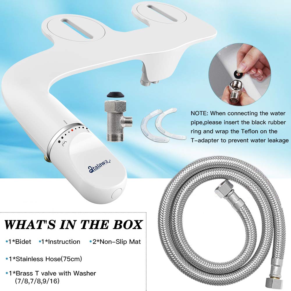 Bidet Attachment for Toilet, Atalawa Ultra-Slim Bidet Attachment Non-Electric Dual Nozzle (Posterior Rear/Feminine Wash) Fresh Cold Water Bidet Toilet with Adjustable Water Pressure and Brass Inlet