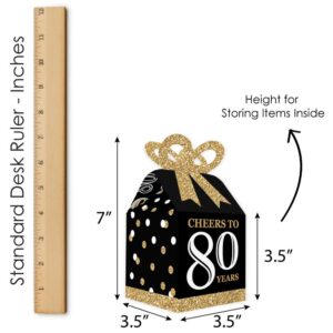 Big Dot of Happiness Adult 80th Birthday - Gold - Square Favor Gift Boxes - Birthday Party Bow Boxes - Set of 12