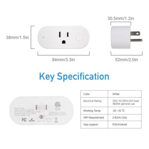 IBRIGHT Smart Plug, Smart Home WiFi Outlet, Remote App Control, Supports 2.4GHz Network, No Hub Required (Works with Amazon Alexa & Google Assistant) FCC ROHS Certified