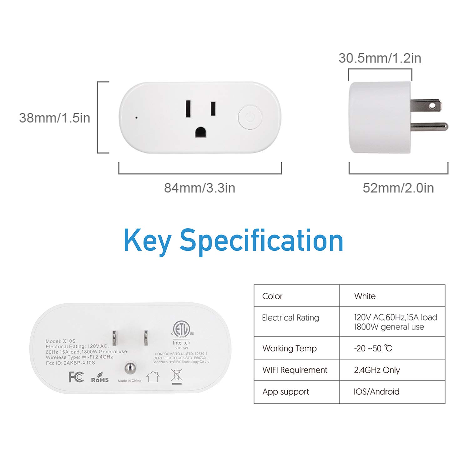 IBRIGHT Smart Plug, Smart Home WiFi Outlet, Remote App Control, Supports 2.4GHz Network, No Hub Required (Works with Amazon Alexa & Google Assistant) FCC ROHS Certified