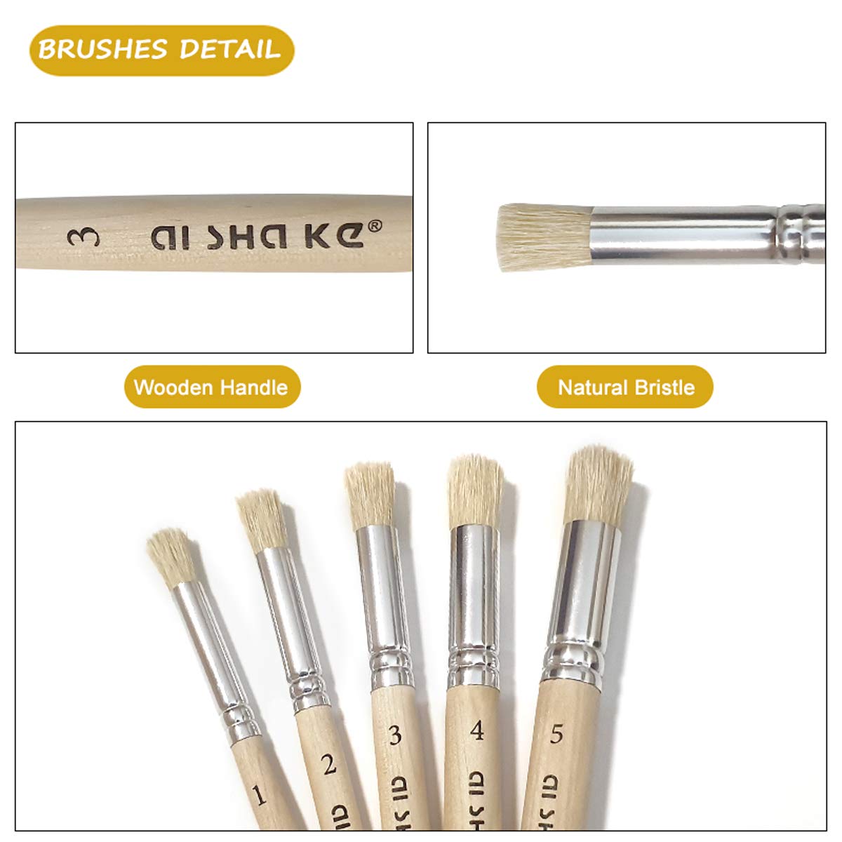 Auhoahsil Stencil Brushes Set, 5 Pcs Natural Bristle Wooden Handle Template Brushes for Wood Wall Model House Painting, Stencil Projects, Card Making, DIY, Crafts and Acrylic Oil Watercolor Painting