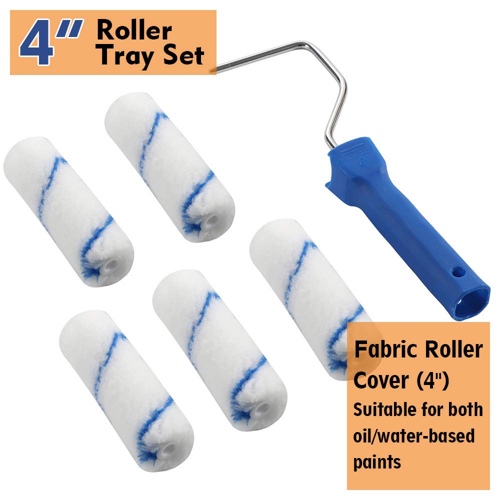 Paint Roller -Small Paint Tray Set with High-Density Foam Mini Roller Refills, Roller Frame, Paint Tray, 4" Microfiber Roller Covers, House Painting Roller Brush(12-Pack)