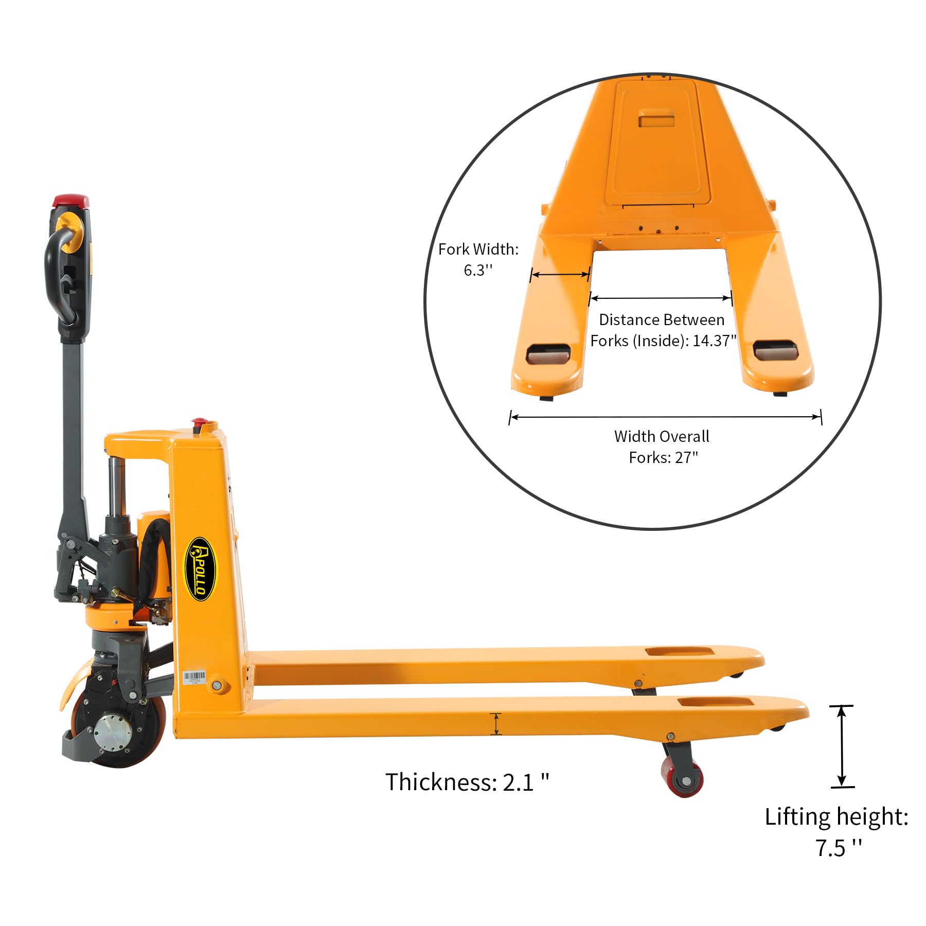 APOLLOLIFT Electric Pallet Jack Powered Lithium Battery Classic Pallet Truck 3300Lbs Capacity 48" x27" Fork Length Multi-Function Handle