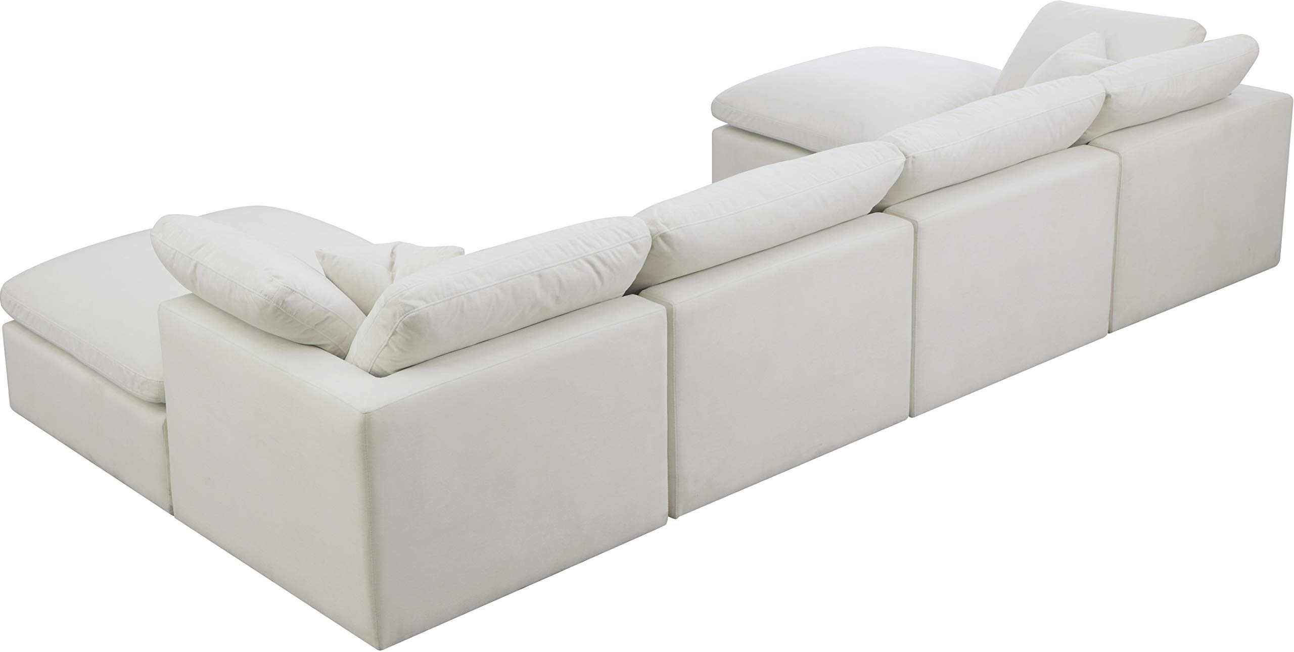 Meridian Furniture 602Cream-Sec6B Plush Collection Contemporary Down Filled Comfort Overstuffed Velvet Upholstered Modular U-Shaped Sectional 4-Seater and 2 Ottomans Cream