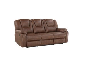 steve silver katrine reclining, chestnut brown faux-leather, padded armrests, raised headrest, sinuous spring construction sofas, 83.5 x 36 x 39