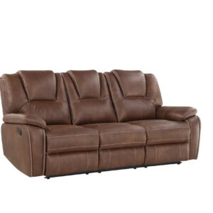 Steve Silver Katrine Reclining, Chestnut Brown Faux-Leather, Padded Armrests, Raised Headrest, Sinuous Spring Construction Sofas, 83.5 x 36 x 39