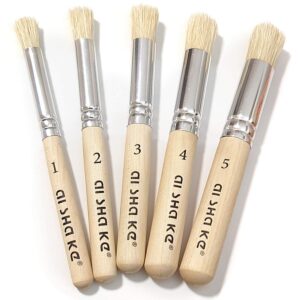 auhoahsil stencil brushes set, 5 pcs natural bristle wooden handle template brushes for wood wall model house painting, stencil projects, card making, diy, crafts and acrylic oil watercolor painting