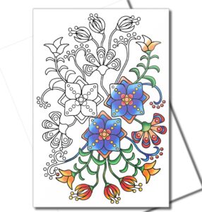 art eclect coloring greeting and thank you note cards for adults with decorative floral designs (10 cards with 10 different unique designs and 10 white envelopes, set deco10/white)