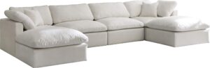 meridian furniture 602cream-sec6b plush collection contemporary down filled comfort overstuffed velvet upholstered modular u-shaped sectional 4-seater and 2 ottomans cream