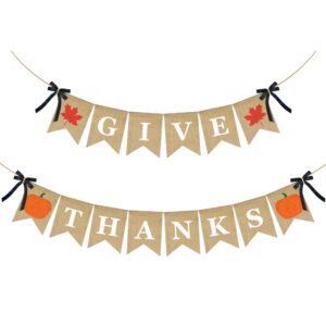 erkoon thanksgiving banner, give thanks burlap banner garland bunting banner for harvest time thanksgiving party decoration