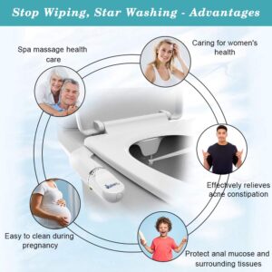 Bidet Attachment for Toilet, Atalawa Ultra-Slim Bidet Attachment Non-Electric Dual Nozzle (Posterior Rear/Feminine Wash) Fresh Cold Water Bidet Toilet with Adjustable Water Pressure and Brass Inlet