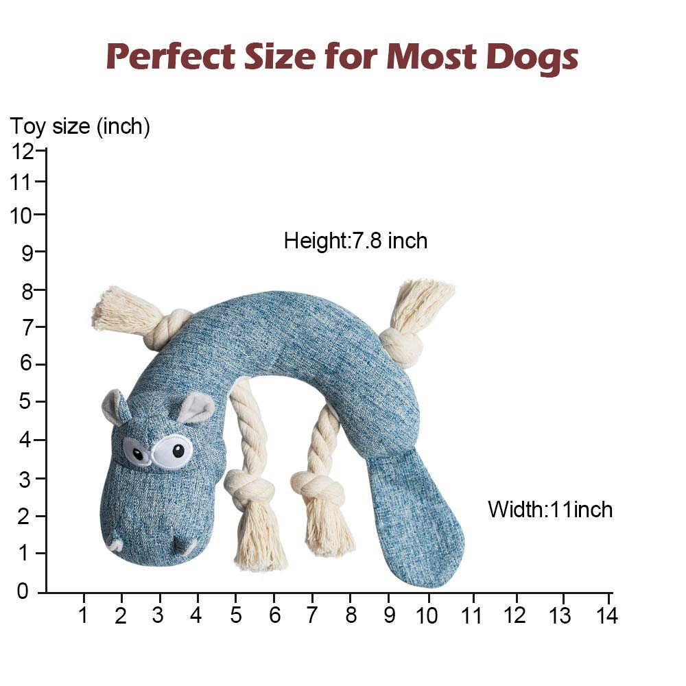 Squeaky Dog Toys Dog Chew Toy Hippo Dog Stuffed Rope Chew Toy Dog Teethbrush Dental Chew Toy for Small Medium Large Doggy or Puppy