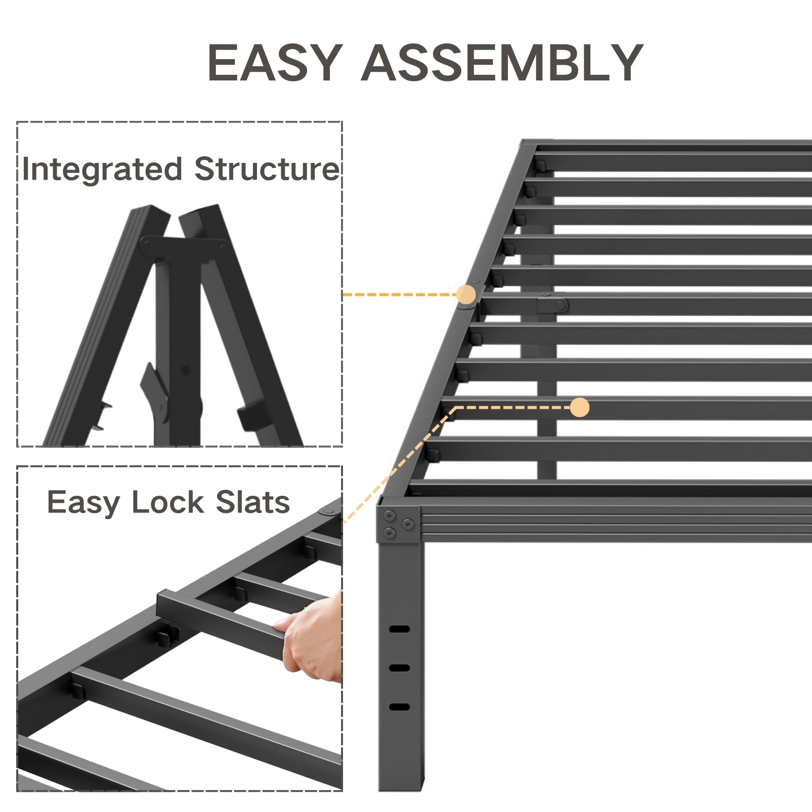 COMASACH Queen Bed Frame Heavy Duty,14" High Black Metal Platform Bed Frame,Sturdy Steel Frame,No Box Spring Needed,Noise-Free,Easy Assembly