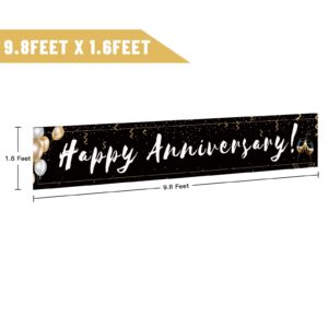 TZSS Happy Anniversary Decorations, Black Happy Anniversary Banner Yard Signs, Wedding Anniversary Decorations for Party（118" X 20"）