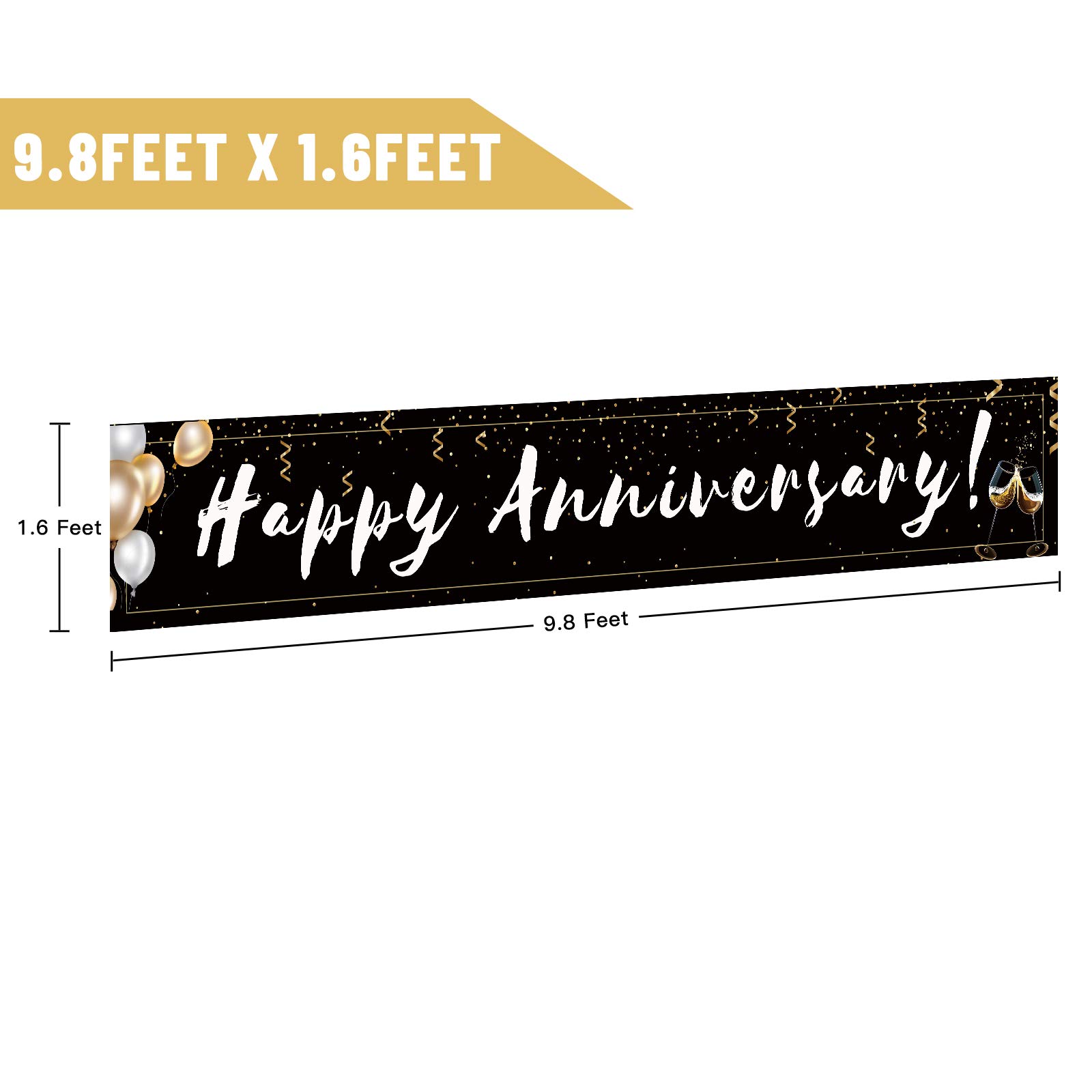 TZSS Happy Anniversary Decorations, Black Happy Anniversary Banner Yard Signs, Wedding Anniversary Decorations for Party（118" X 20"）