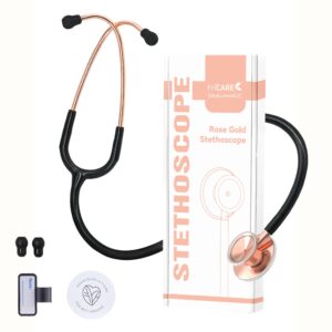 fricare dual head stethoscope - stethoscopes for nurses day - stylish gift with great sound performance, stethomedic essential, estetoscopio backup for home health use, rose gold chestpiece, 29 inch