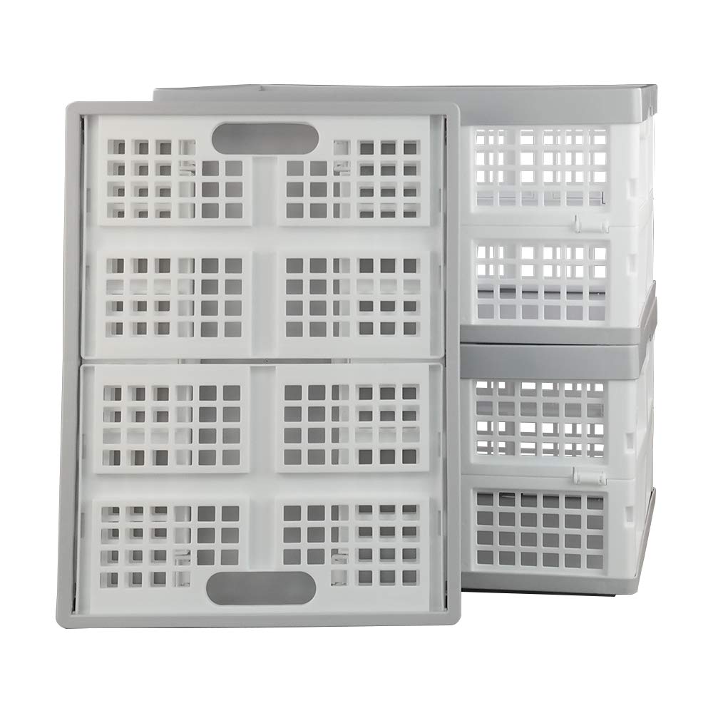 Vababa 28 L Plastic Collapsible Storage Bins, Stacking Utility Foldable Basket, Set of 3