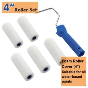 Paint Roller -Small Paint Tray Set with High-Density Foam Mini Roller Refills, Roller Frame, Paint Tray, 4" Microfiber Roller Covers, House Painting Roller Brush(12-Pack)