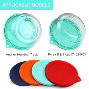 Sophico Round Silicone Storage Cover Lids Replacement for Anchor Hocking and Pyrex 7402-PC 6/7 Cup Glass Bowls (Container not Included)(Mint - 2 pack)