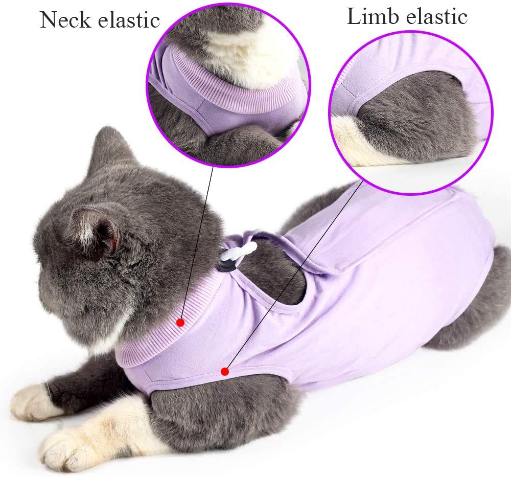 Cat Professional Recovery Suit for Abdominal Wounds and Skin Diseases, E-Collar Alternative for Cats and Dogs, After Surgey Wear Anti Licking, Recommended by Vets（Purple,M