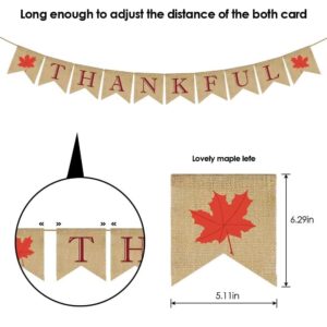 ERKOON Thankful Burlap Banner, Thankful Burlap Wall Banner, Thanksgiving Decor Banner for Harvest Time Thanksgiving Party Decorations