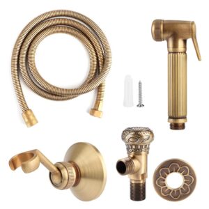 handheld bidet sprayer for toilet, vintage brass handheld bidet sprayer spray head bracket hose kit bathroom accessories for feminine wash, baby diaper cloth washer cleaner and pet shower