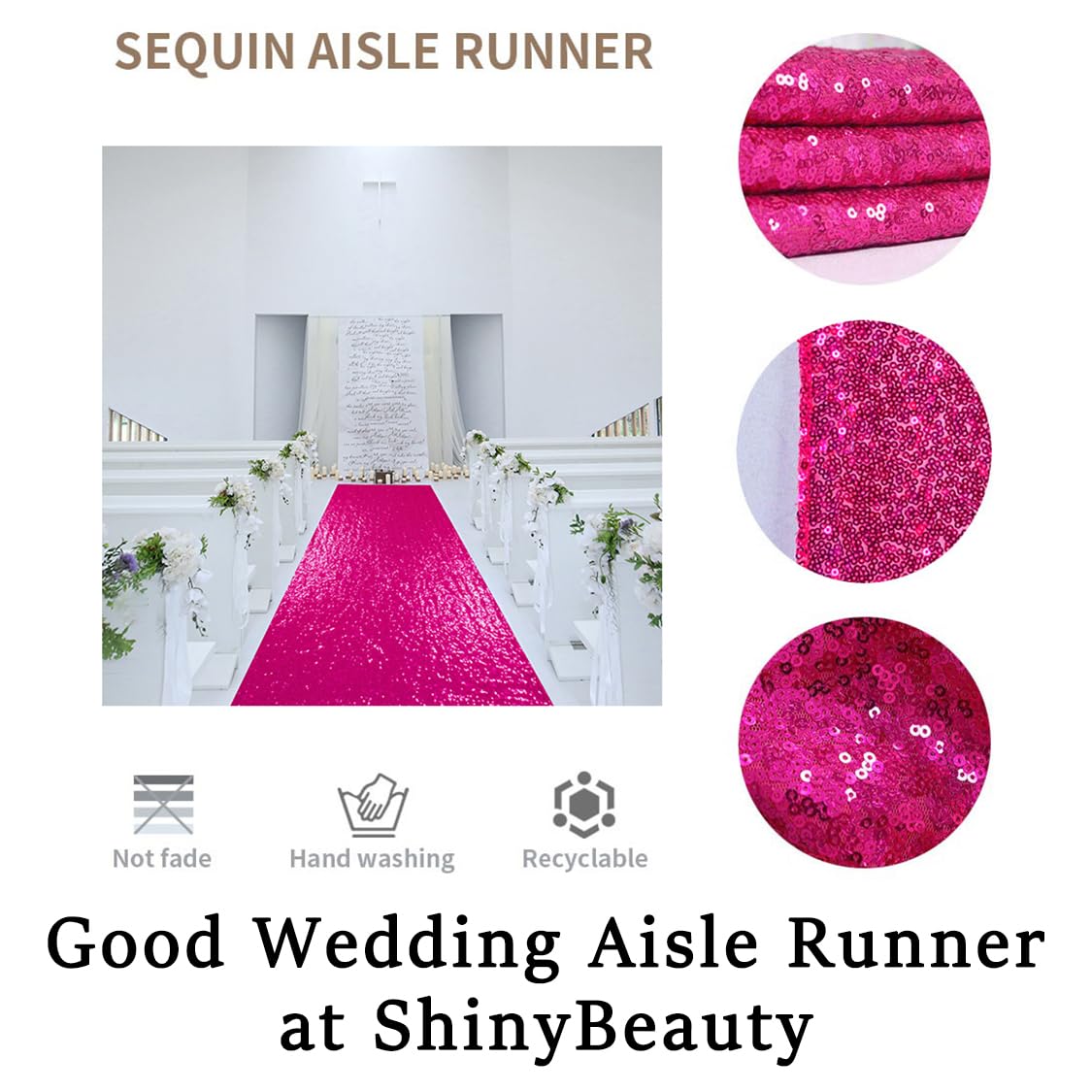 ShinyBeauty Aisle Runners for Weddings -2FTx15FT- Hot Pink Sequin Aisle Runner Fuchsia Glitter Aisle Runner Carpet Aisle Runner for Wedding Ceremony Party Prom Event (2FTx15FT, Hot Pink)