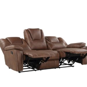 Steve Silver Katrine Reclining, Chestnut Brown Faux-Leather, Padded Armrests, Raised Headrest, Sinuous Spring Construction Sofas, 83.5 x 36 x 39