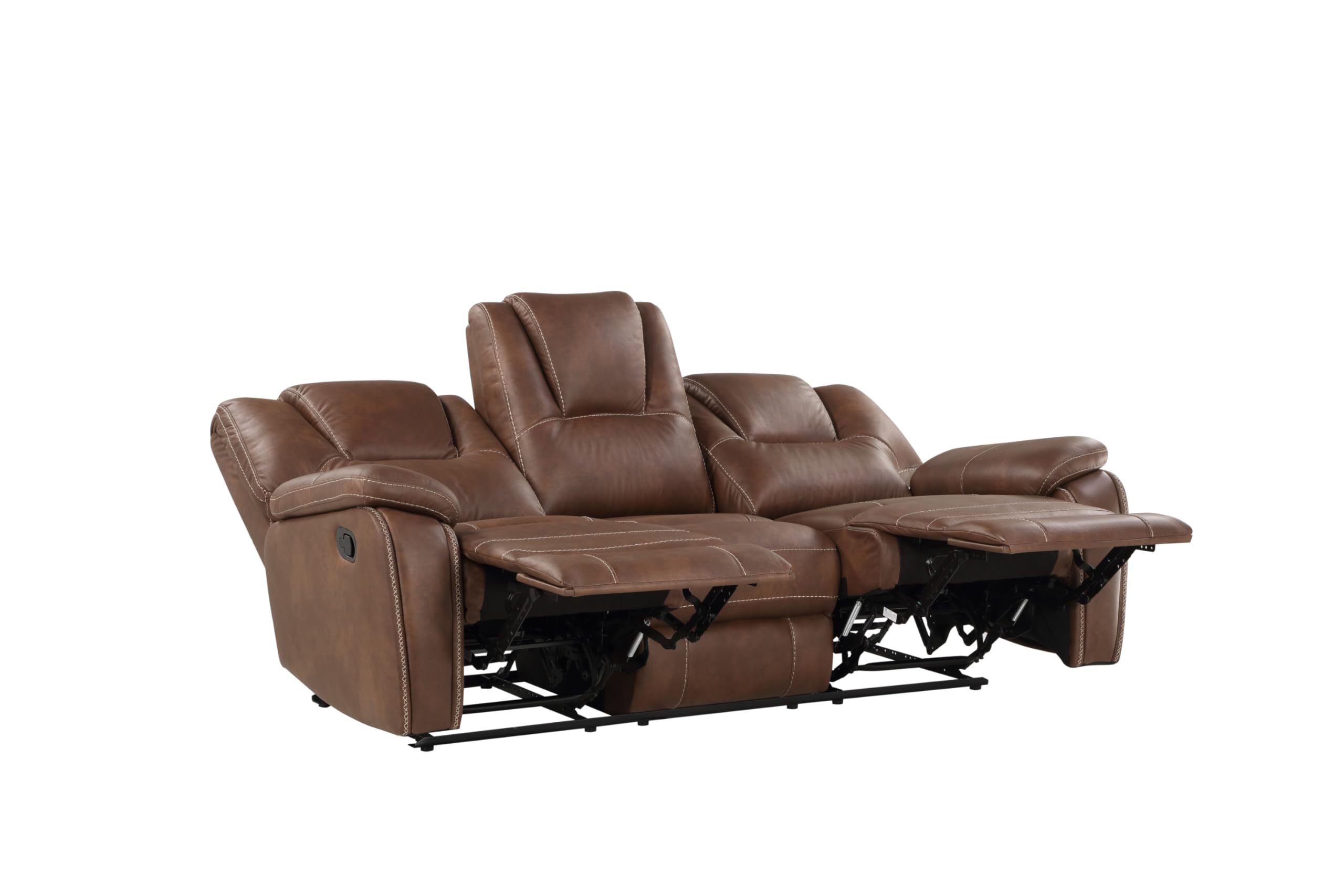 Steve Silver Katrine Reclining, Chestnut Brown Faux-Leather, Padded Armrests, Raised Headrest, Sinuous Spring Construction Sofas, 83.5 x 36 x 39