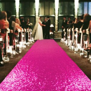 ShinyBeauty Aisle Runners for Weddings -2FTx15FT- Hot Pink Sequin Aisle Runner Fuchsia Glitter Aisle Runner Carpet Aisle Runner for Wedding Ceremony Party Prom Event (2FTx15FT, Hot Pink)