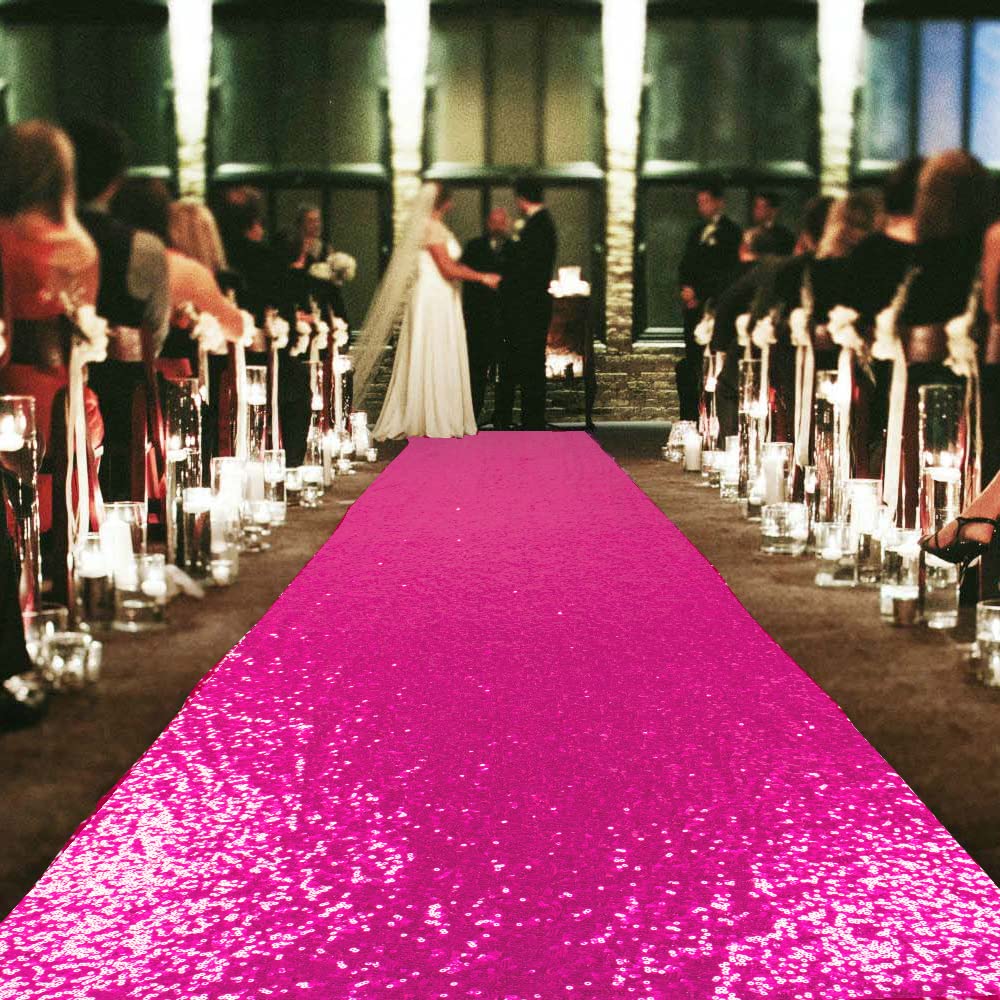 ShinyBeauty Aisle Runners for Weddings -2FTx15FT- Hot Pink Sequin Aisle Runner Fuchsia Glitter Aisle Runner Carpet Aisle Runner for Wedding Ceremony Party Prom Event (2FTx15FT, Hot Pink)