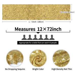 2 Packs 12 x 72 inches Gold Sequin Table Runner, Glitter Runner for Birthday Party Supplies Decorations Wedding Bachelorette Holiday Celebration Bridal Shower Baby Shower