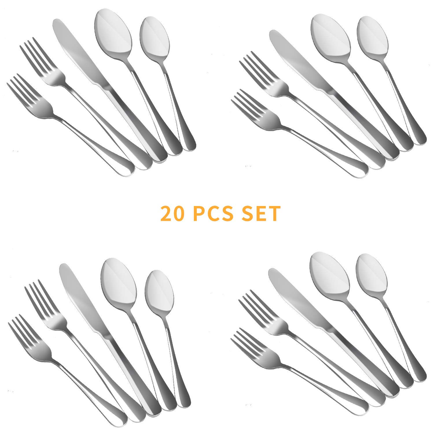 20 Pieces Silverware Flatware Set, Stainless Steel Cutlery Forks Spoons Service for 4 set, Elegant Utensil Tableware Sets for Eating, Zocy Serving for Kitchen and Hotel