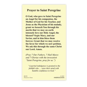 Saint Peregrine Religious Holy Card- Cardstock Card with Prayer to St Peregrine on the back (10 pack)