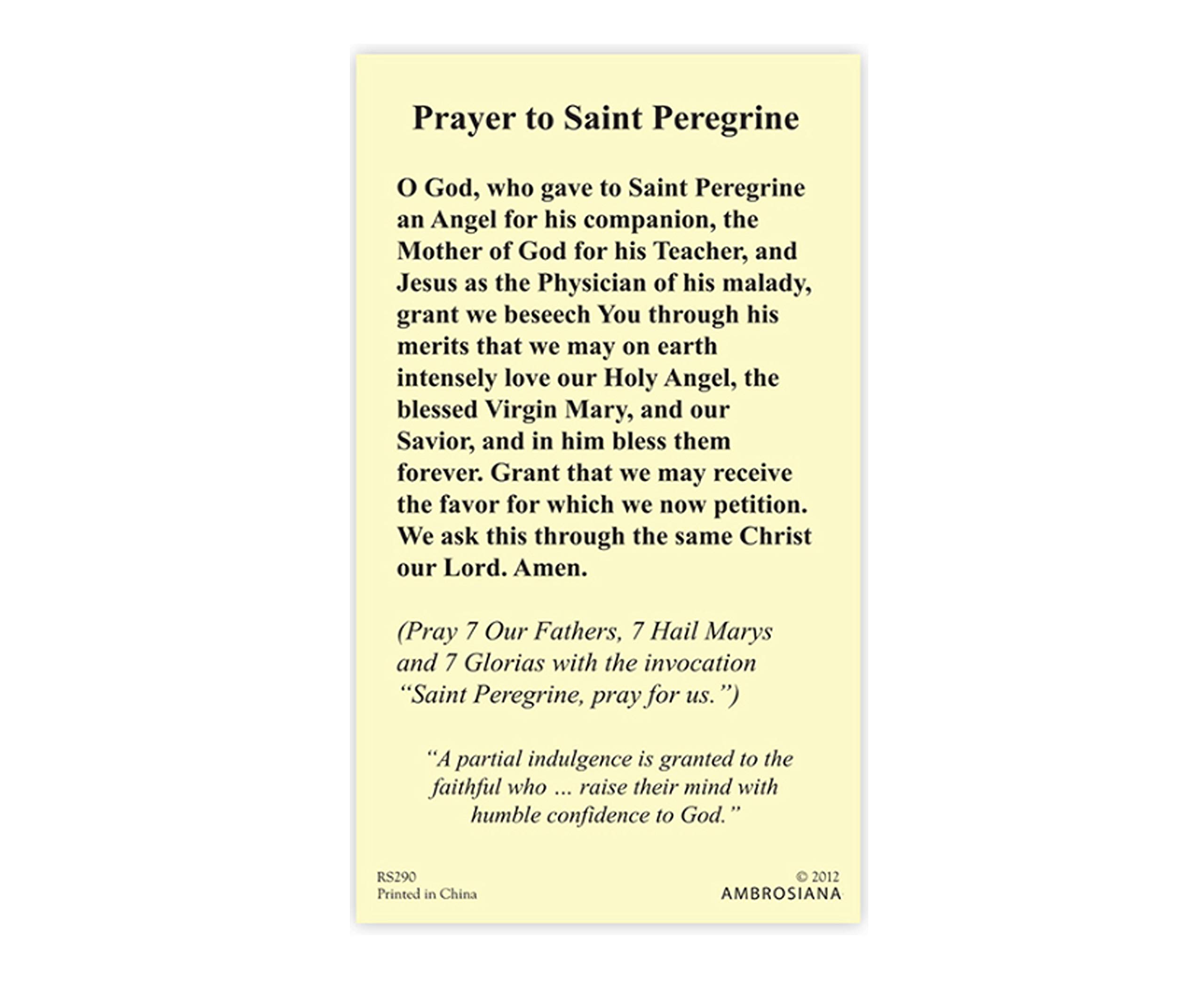 Saint Peregrine Religious Holy Card- Cardstock Card with Prayer to St Peregrine on the back (10 pack)