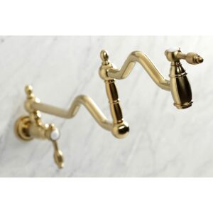 Kingston Brass KS2107TAL Tudor Wall Mount Pot Filler, Brushed Brass