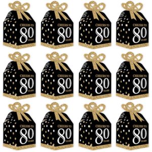 Big Dot of Happiness Adult 80th Birthday - Gold - Square Favor Gift Boxes - Birthday Party Bow Boxes - Set of 12