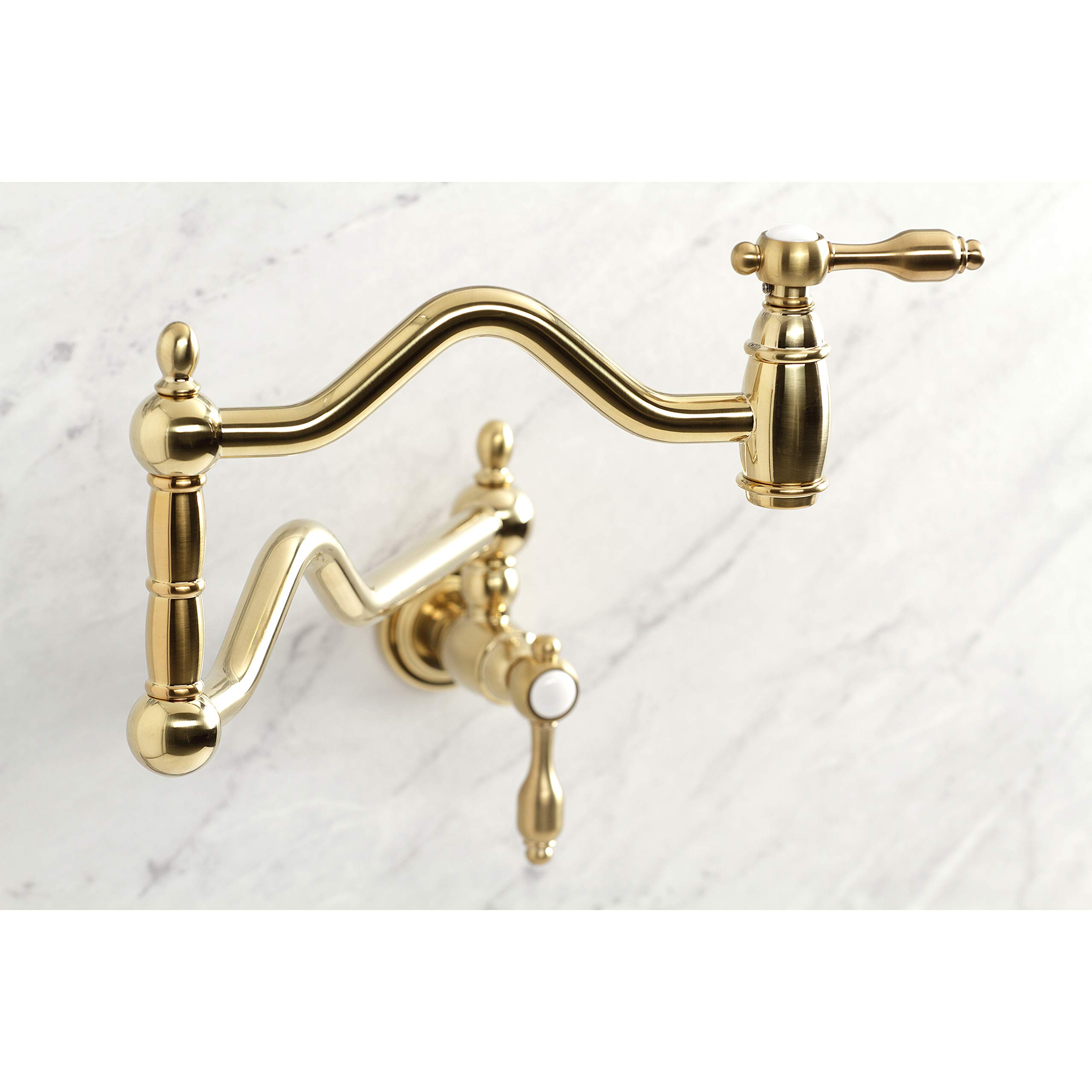 Kingston Brass KS2107TAL Tudor Wall Mount Pot Filler, Brushed Brass