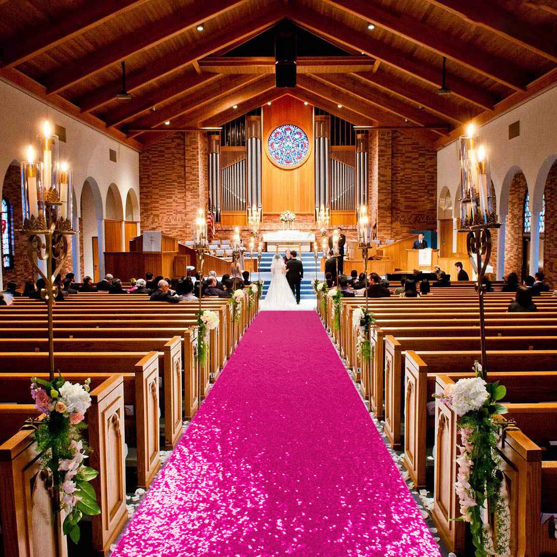 ShinyBeauty Aisle Runners for Weddings -2FTx15FT- Hot Pink Sequin Aisle Runner Fuchsia Glitter Aisle Runner Carpet Aisle Runner for Wedding Ceremony Party Prom Event (2FTx15FT, Hot Pink)