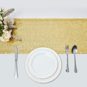 2 Packs 12 x 72 inches Gold Sequin Table Runner, Glitter Runner for Birthday Party Supplies Decorations Wedding Bachelorette Holiday Celebration Bridal Shower Baby Shower