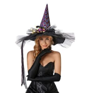 qinying purple halloween costume witch hats for women steeple top with led lights for party purple