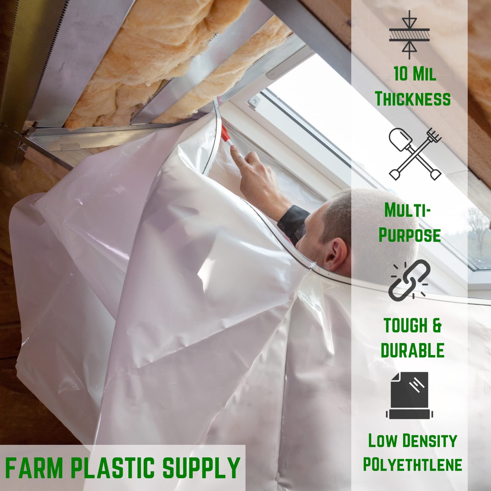 Farm Plastic Supply - Clear Plastic Sheeting - 10 mil - (10' x 100') – Clear Plastic Roll for Spray Barrier, Construction Plastic Sheeting, Roll of Plastic Sheeting Heavy Duty, Thick Plastic Sheeting