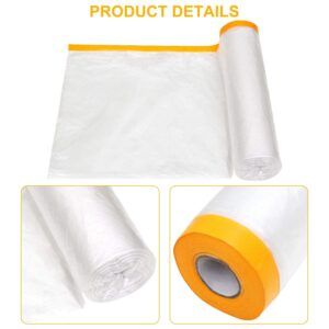 LISHINE 13Ft x 65 Ft Plastic Painting Drop Film, 2 Pcs Tape and Drape Dust Plastic Drop Cloth, Pre-Taped Masking Film for Automotive Painting Covering