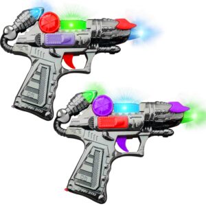 artcreativity ranger hand-gun toy set with flashing lights & sounds, 2 cool futuristic handguns, pretend play, great party favor, gift for boys and girls, batteries included- colors may vary