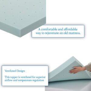 Nestl Bedding Mattress Topper, 3 Inch Memory Foam Topper, Gel Infused Memory Foam Mattress Topper, Ventilated Design Mattress Pad, Twin, Blue