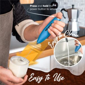 PowerLix Milk Frother Handheld Battery Operated Electric Whisk Beater Foam Maker For Coffee, Latte, Cappuccino, Hot Chocolate, Durable Mini Drink Mixer Without Stand Blue