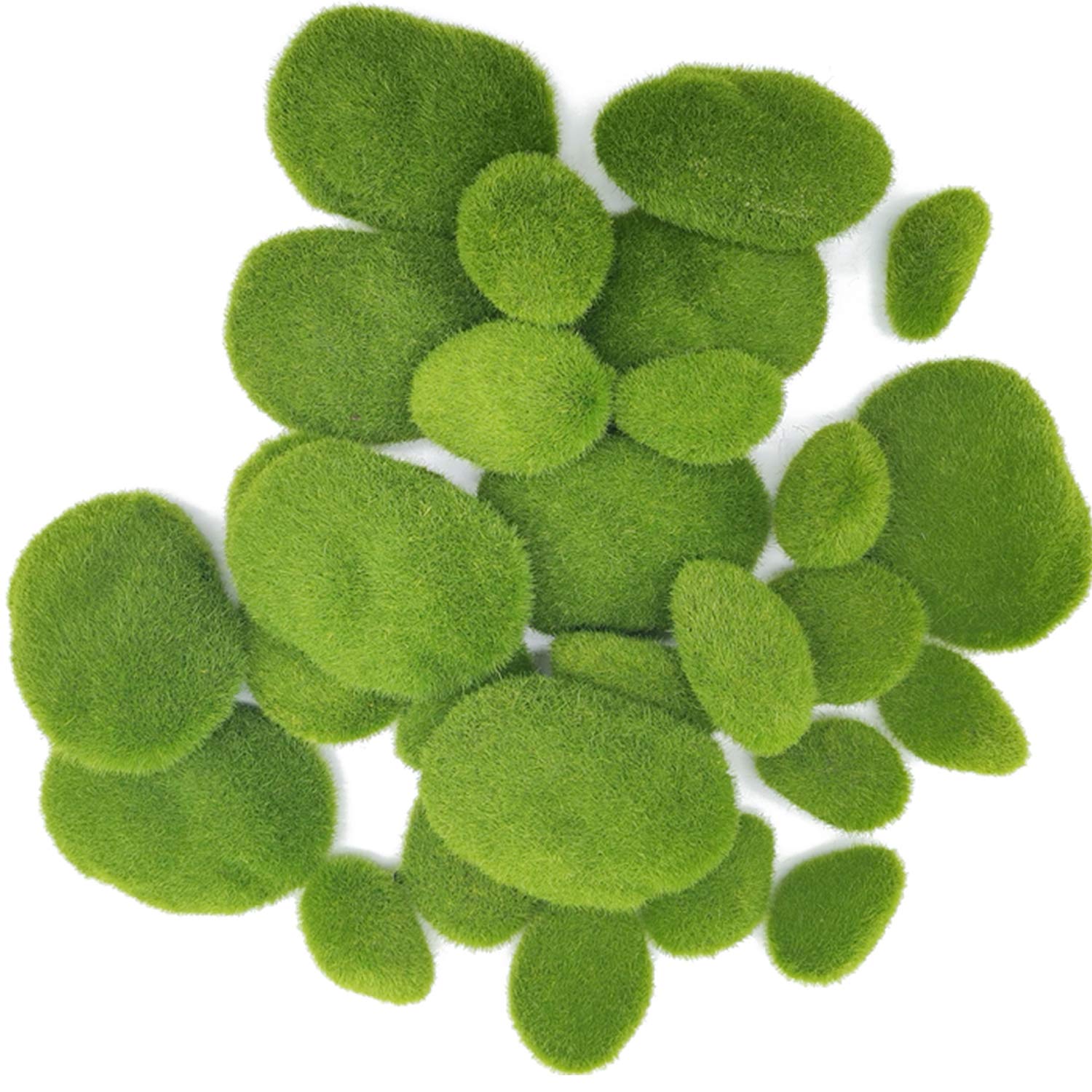 TIHOOD 30 PCS 3 Size Artificial Moss Rocks Decorative, Green Moss Balls,Moss Stones, Green Moss Covered Stones, Fake Moss Decor for Floral Arrangements, Fairy Gardens and Crafting